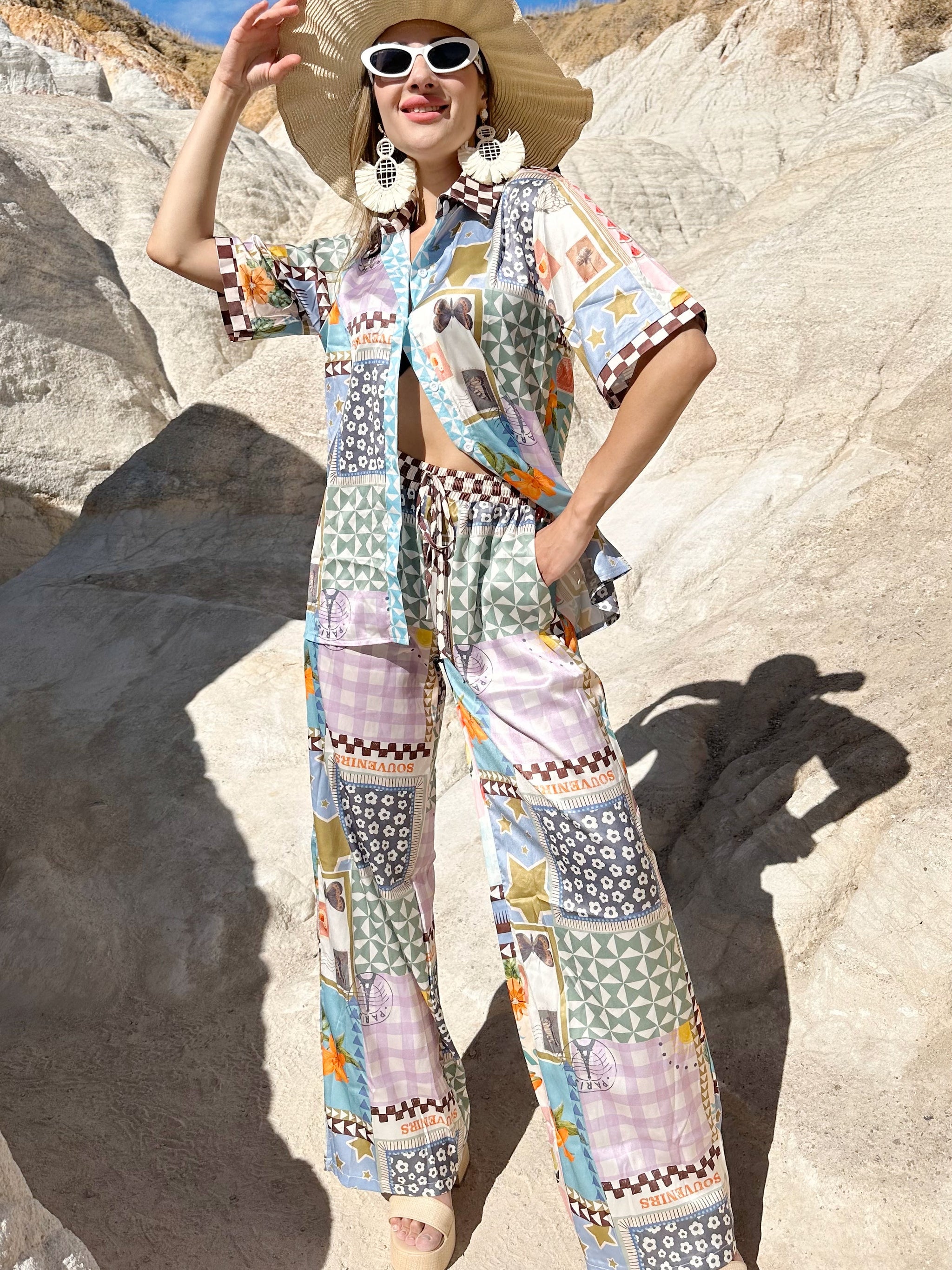 Patchwork Printed Resort Set | Chic Two-Piece Vacation Outfit – Resort Glam