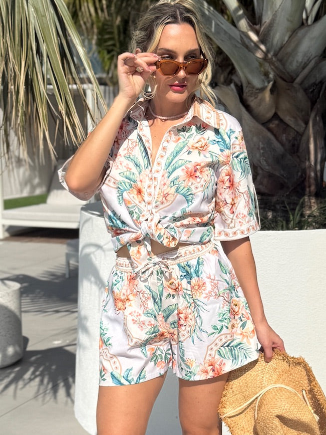 White Floral Two-Piece Resort Set | Resort Glam